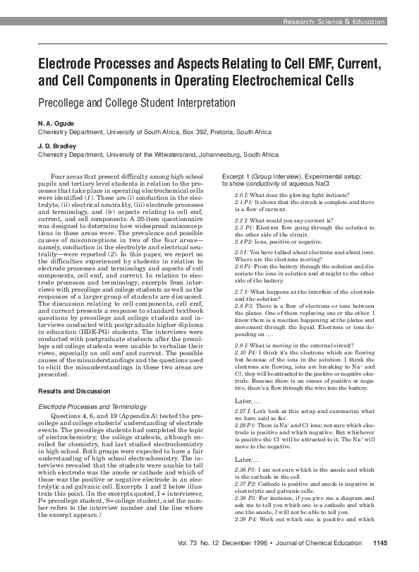 (PDF) Electrode Processes and Aspects Relating to Cell EMF, Current ...