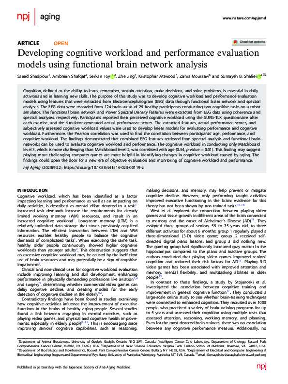 Pdf Developing Cognitive Workload And Performance Evaluation Models Using Functional Brain
