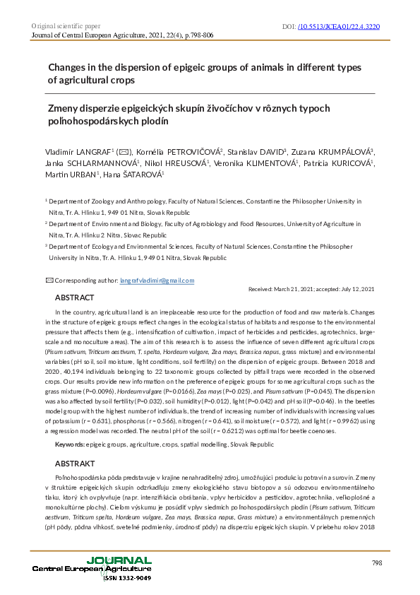 (PDF) Changes in the dispersion of epigeic groups of animals in ...