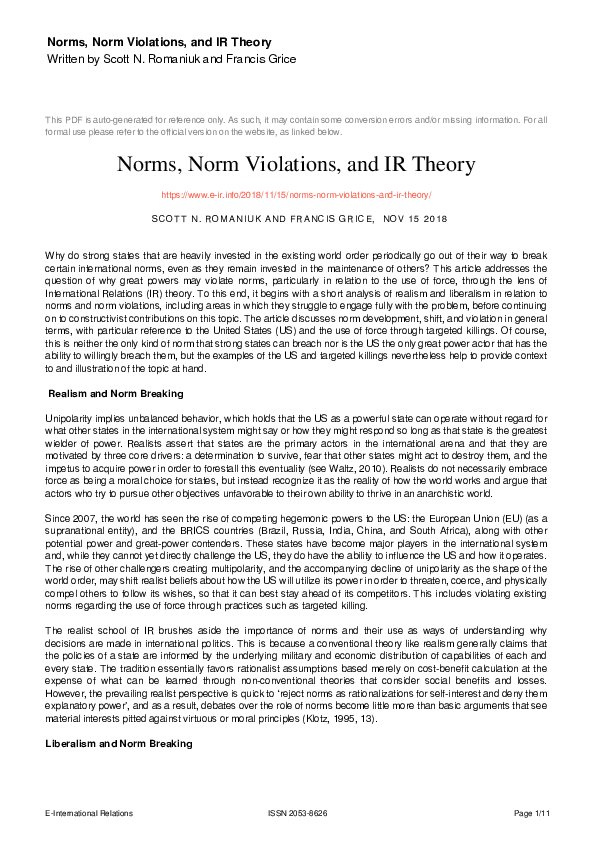 (PDF) Norms, Norm Violations, and IR Theory