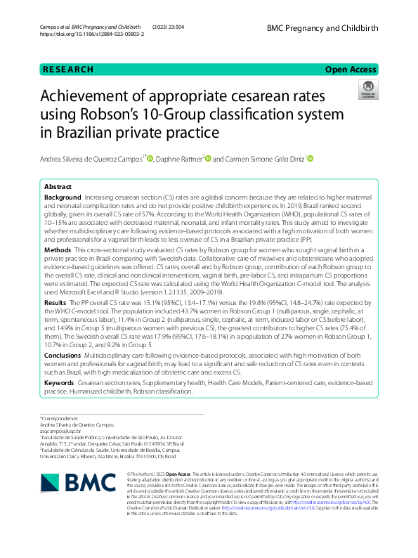 (PDF) Achievement of appropriate cesarean rates using Robson’s 10-Group ...