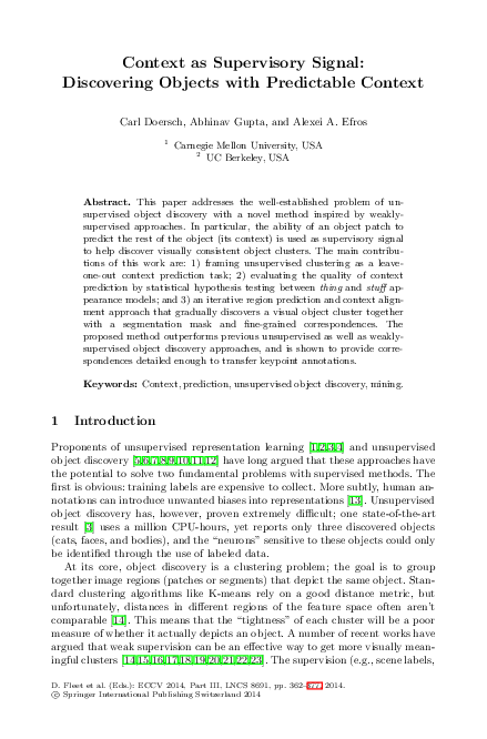 (PDF) Context as Supervisory Signal: Discovering Objects with ...