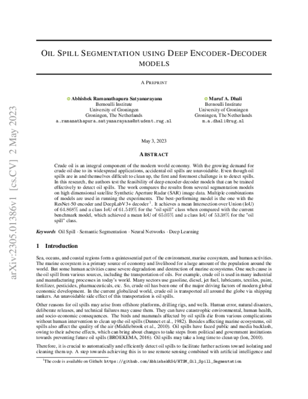 (PDF) Oil Spill Segmentation using Deep Encoder-Decoder models
