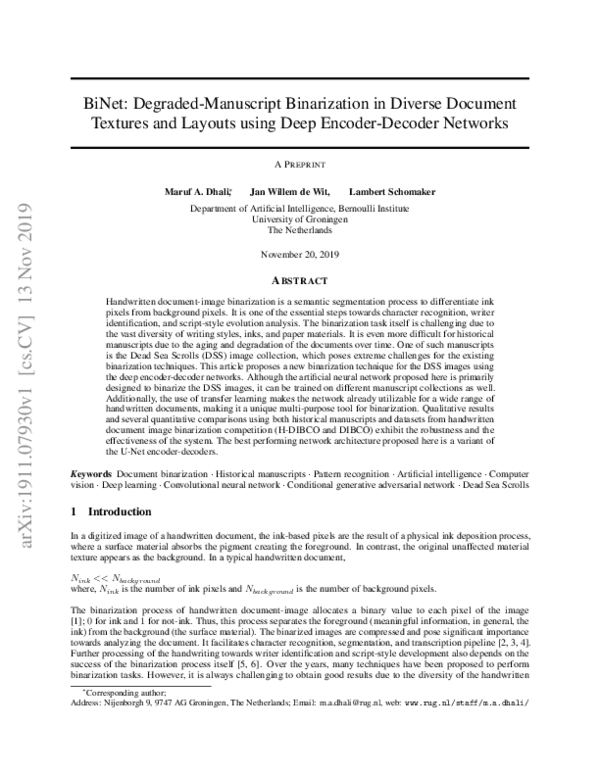 (PDF) BiNet: Degraded-Manuscript Binarization in Diverse Document Textures and Layouts using ...