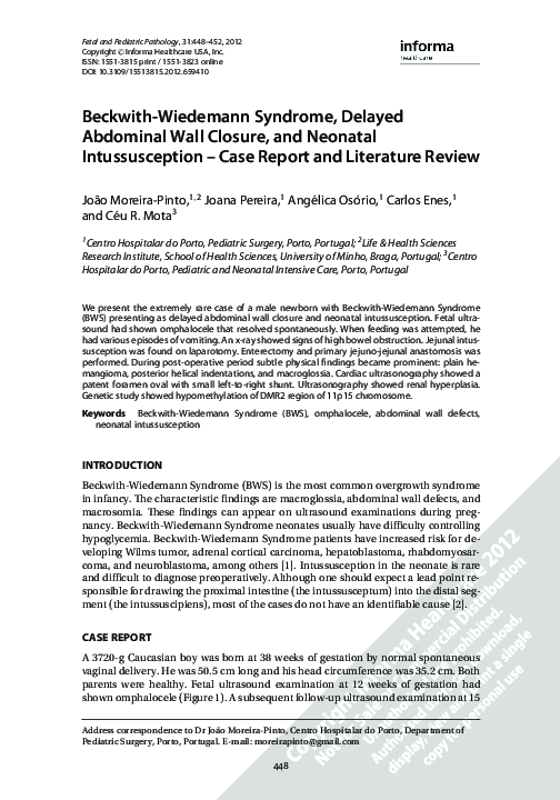 (PDF) Beckwith-Wiedemann Syndrome, Delayed Abdominal Wall Closure, and ...
