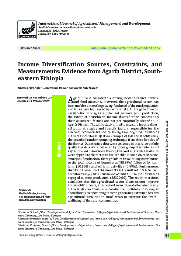 (PDF) Income Diversification Sources, Constraints, and Measurements ...