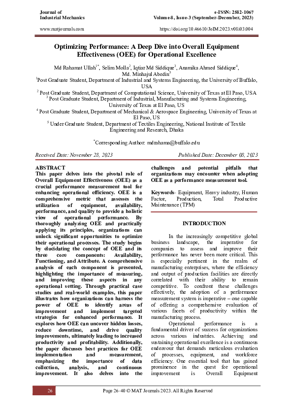 (PDF) Optimizing Performance: A Deep Dive into Overall Equipment Effectiveness (OEE) for ...