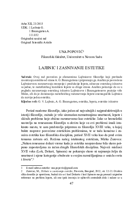 (PDF) Lajbnic I Zasnivanje Estetike