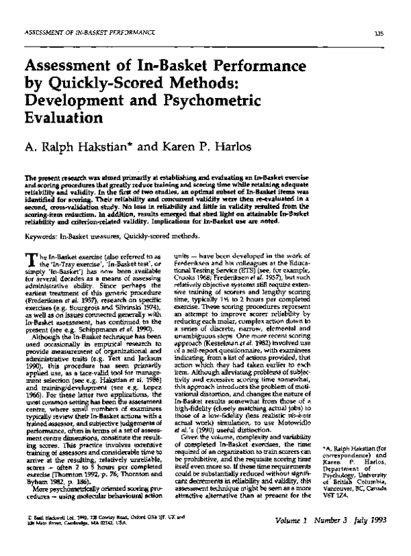 (PDF) Assessment of In-Basket Performance by Quickly-Scored Methods ...
