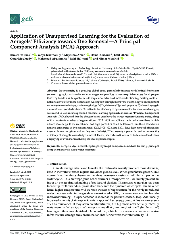 (PDF) Application of Unsupervised Learning for the Evaluation of Aerogels’ Efficiency towards ...