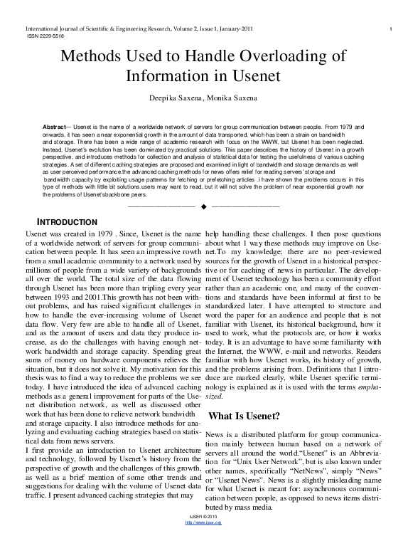 (PDF) Methods Used to Handle Overloading of Information in Usenet