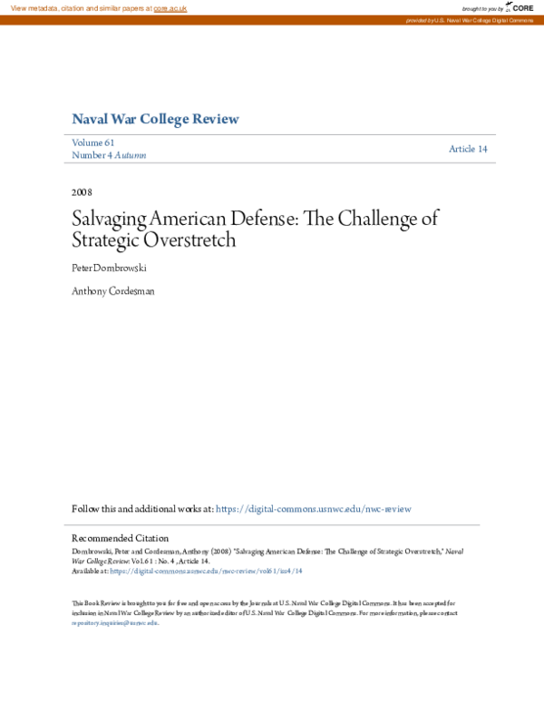 (PDF) Salvaging American Defense: The Challenge of Strategic Overstretch