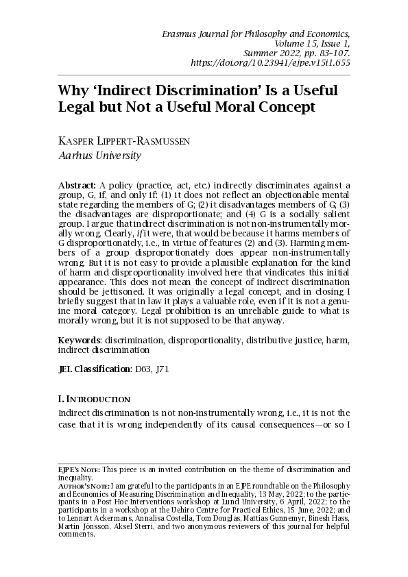 (PDF) Why ‘Indirect Discrimination’ Is a Useful Legal but Not a Useful Moral Concept