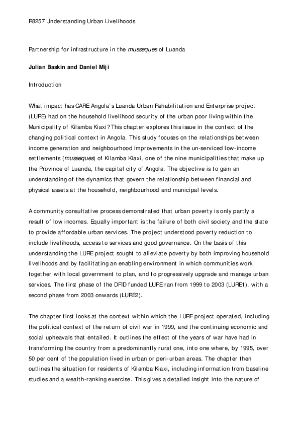 (PDF) 3. Partnership for infrastructure in the musseques of Luanda, Angola