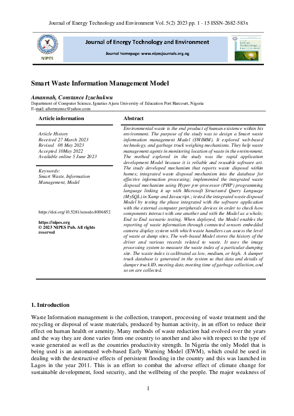 (PDF) Smart Waste Information Management Model