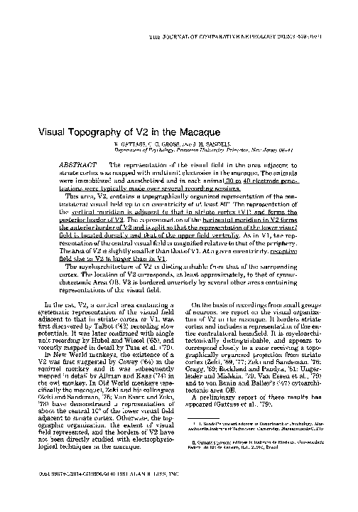 (PDF) Visual topography of V2 in the macaque