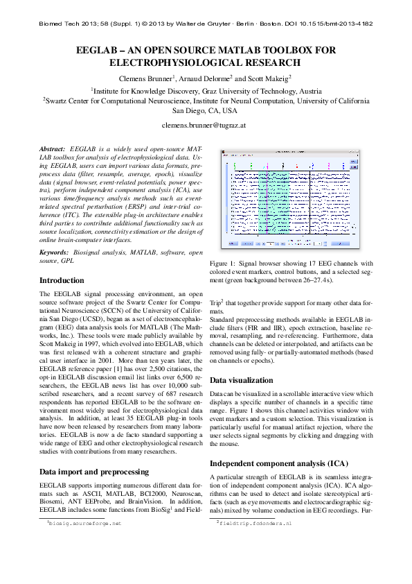 Pdf Eeglab An Open Source Matlab Toolbox For Electrophysiological