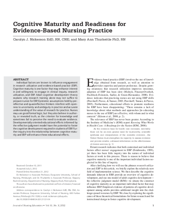 (PDF) Cognitive Maturity and Readiness for Evidence-Based Nursing Practice