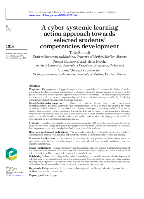 (PDF) A cyber-systemic learning action approach towards selected ...