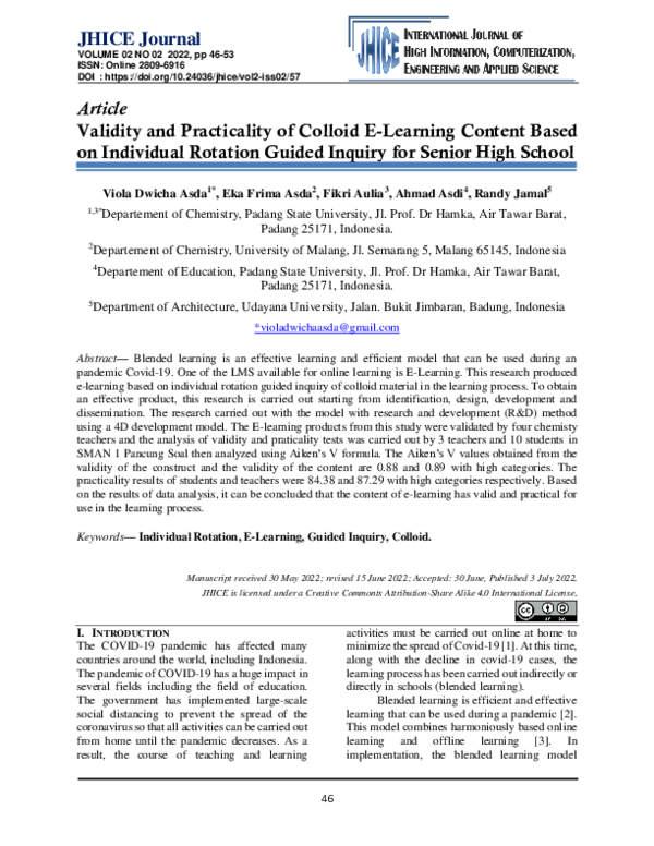 (PDF) Validity and Practicality of Colloid E-Learning Content Based on Individual Rotation ...