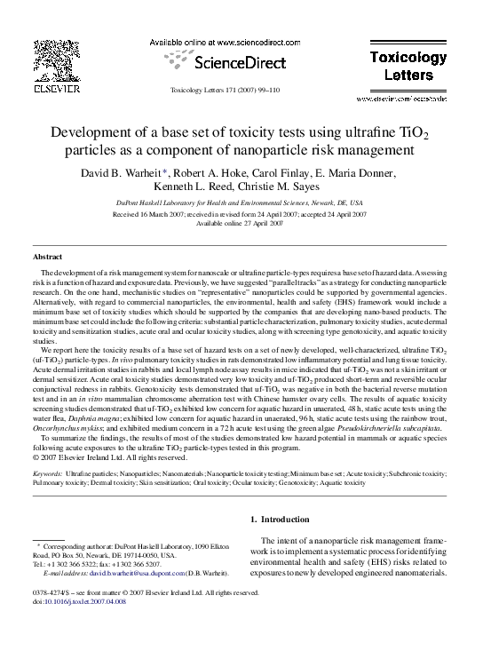(PDF) Development of a base set of toxicity tests using ultrafine TiO2 ...