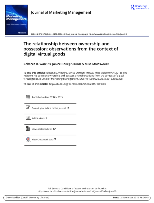 (PDF) The relationship between ownership and possession: observations ...