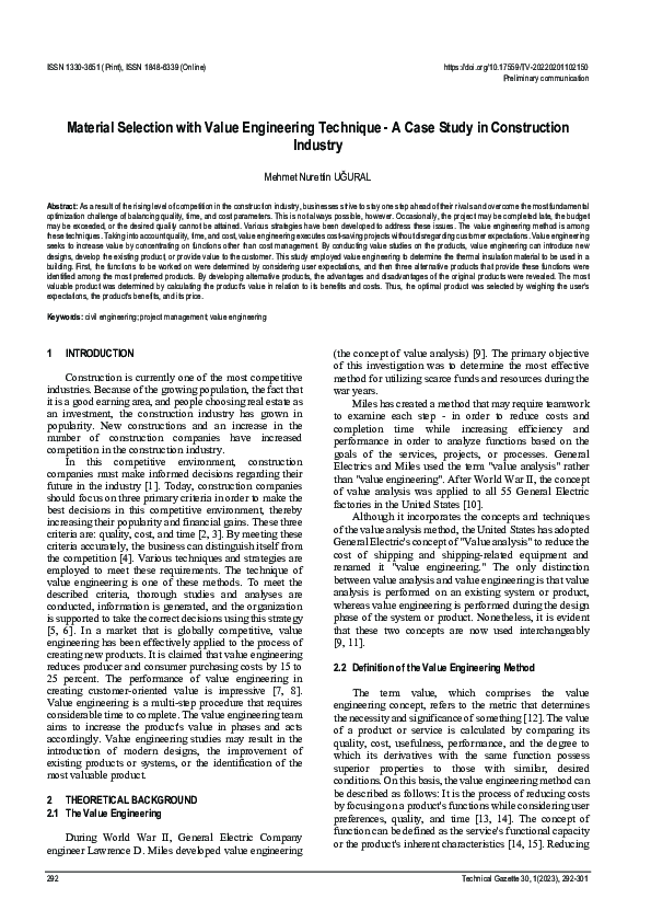 (PDF) Material Selection with Value Engineering Technique - A Case ...