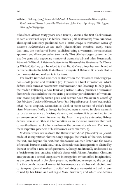 (PDF) Womanist Midrash: A Reintroduction to the Women of the Torah and ...