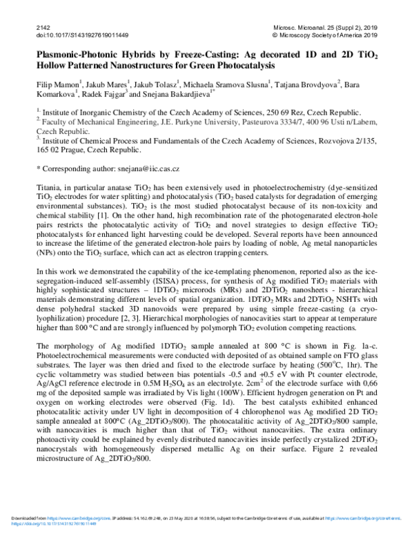 (PDF) Plasmonic-Photonic Hybrids by Freeze-Casting: Ag decorated 1D and 2D TiO 2 Hollow ...