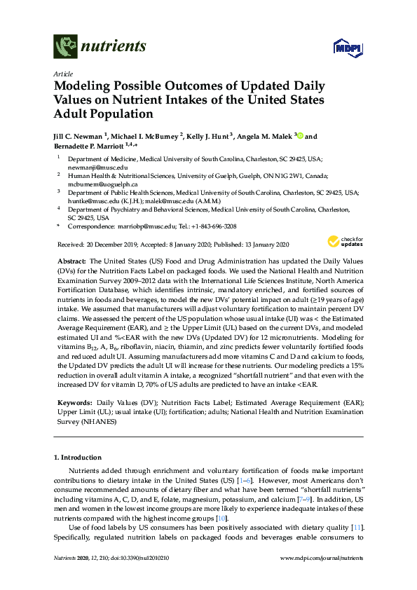 (PDF) Modeling Possible Outcomes of Updated Daily Values on Nutrient ...