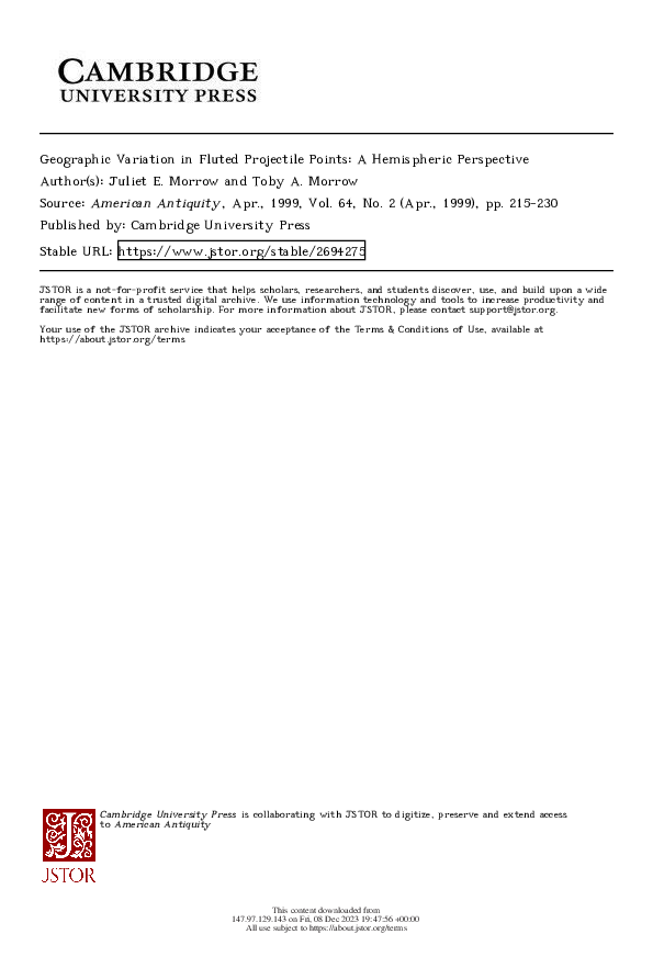 (PDF) Geographic Variation in Fluted Projectile Points: A Hemispheric ...