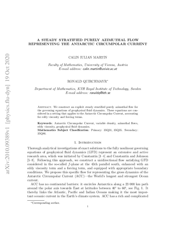 (PDF) A steady stratified purely azimuthal flow representing the ...