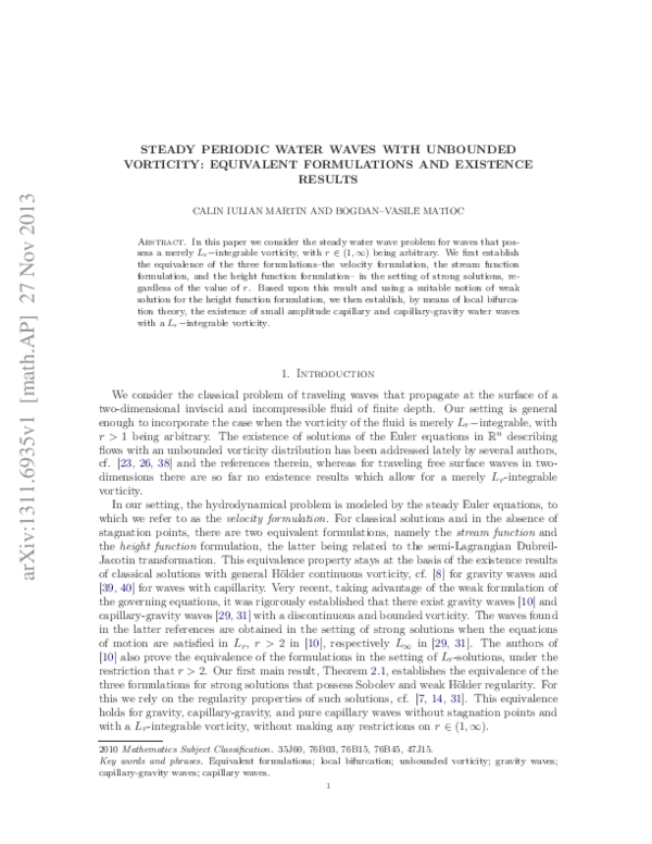 (PDF) Steady periodic water waves with unbounded vorticity: equivalent ...