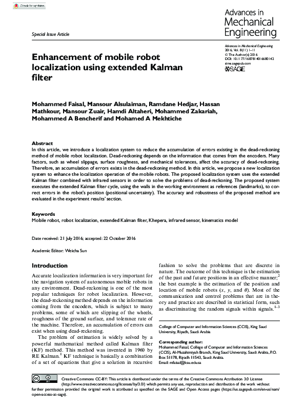 Pdf Enhancement Of Mobile Robot Localization Using Extended Kalman Filter