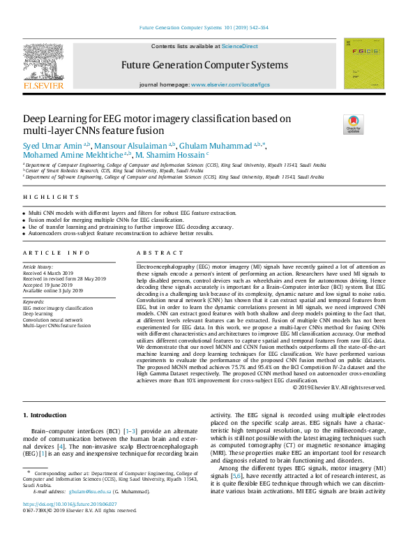 Pdf Deep Learning For Eeg Motor Imagery Classification Based On Multi Layer Cnns Feature Fusion