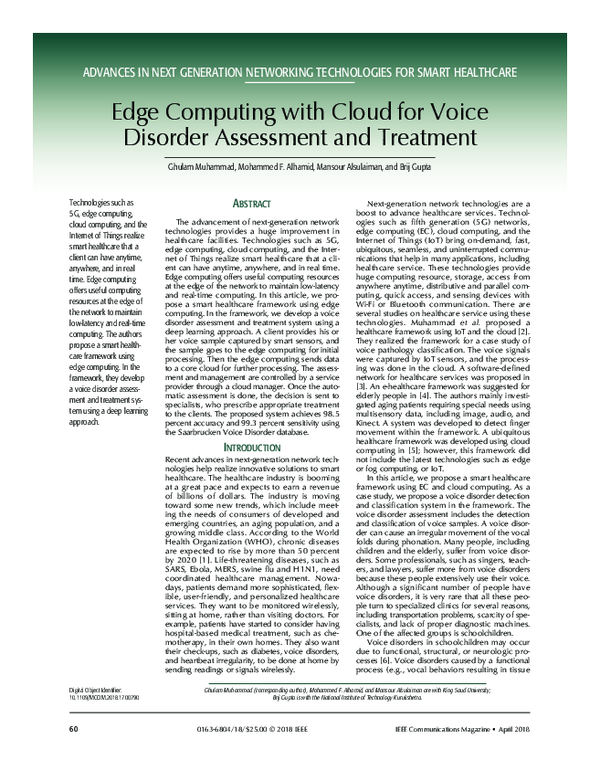 (PDF) Edge Computing with Cloud for Voice Disorder Assessment and Treatment
