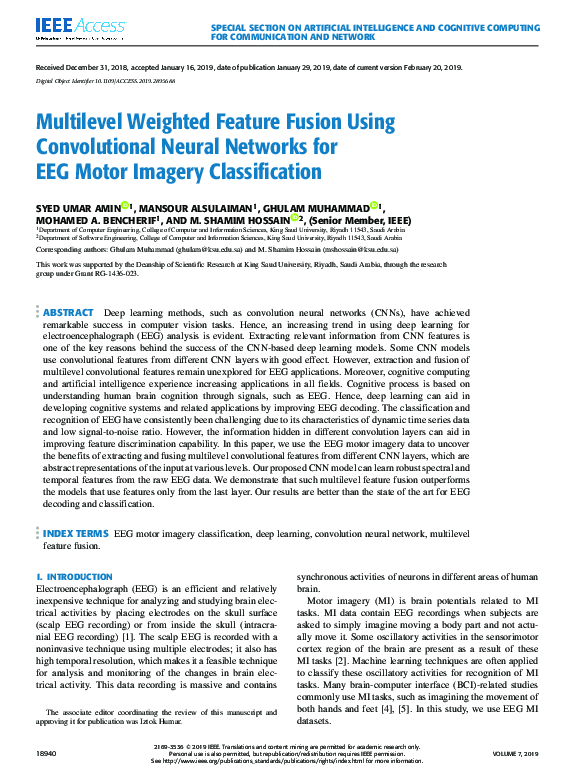 (PDF) Multilevel Weighted Feature Fusion Using Convolutional Neural Networks for EEG Motor ...