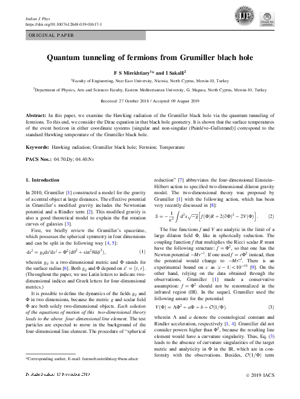 (PDF) Quantum tunneling of fermions from Grumiller black hole