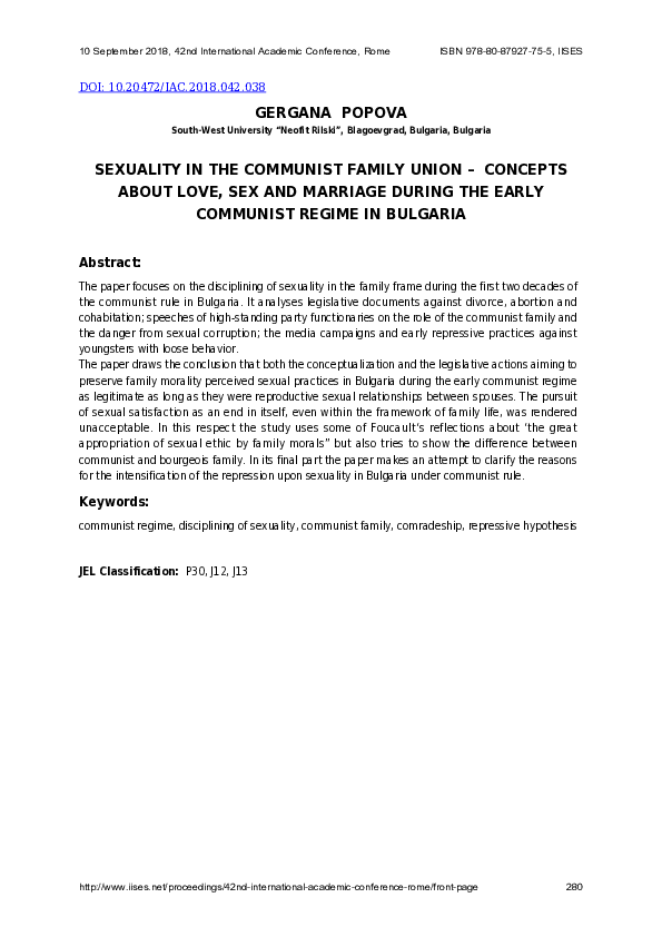 (PDF) Sexuality in the Communist Family Union – Concepts About Love ...