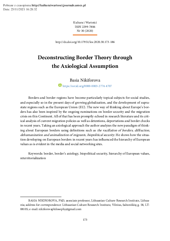 (PDF) Deconstruction of the Border Theory through the Axiological Paradigm