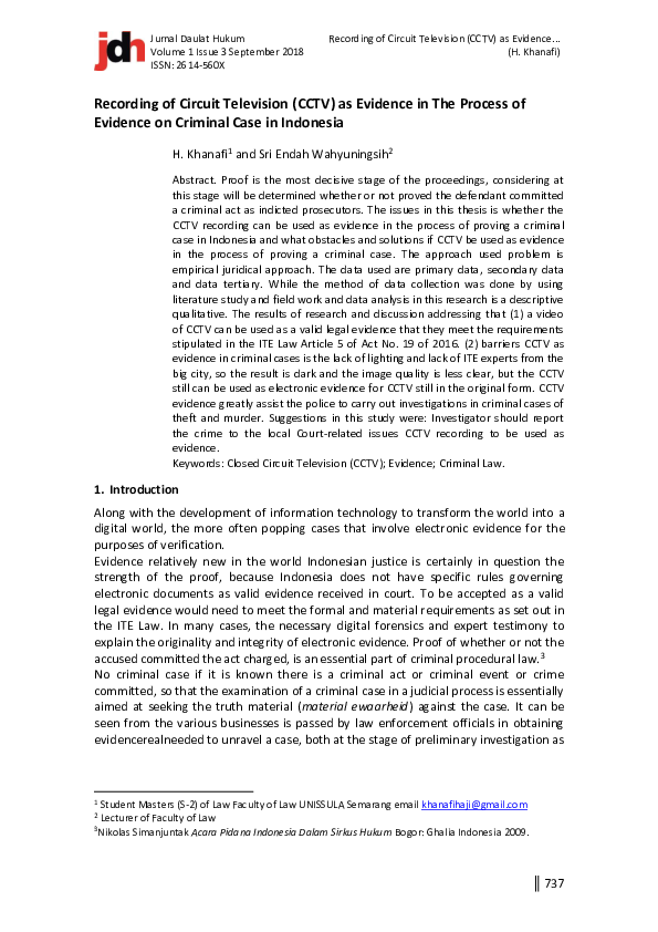 (PDF) Recording of Circuit Television (CCTV) as Evidence in The Process ...