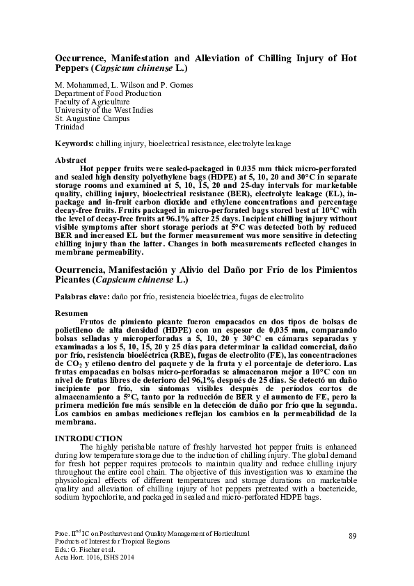 (PDF) Occurrence, Manifestation and Alleviation of Chilling Injury of ...