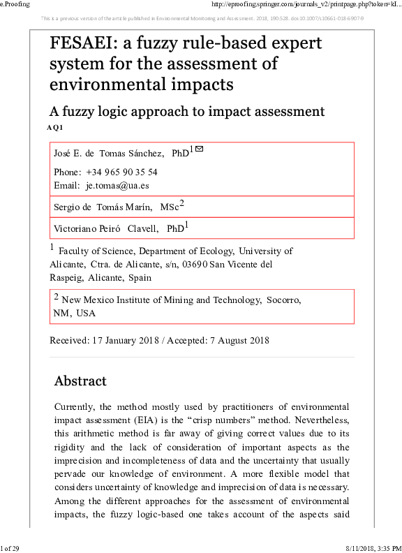 (PDF) FESAEI: a fuzzy rule-based expert system for the assessment of environmental impacts