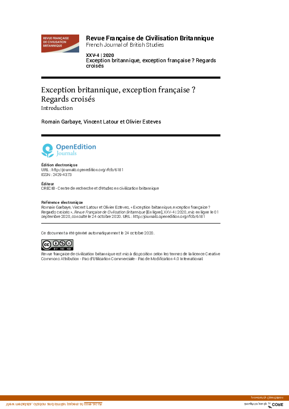 (PDF) Exception britannique, exception française ? Regard croisés ...