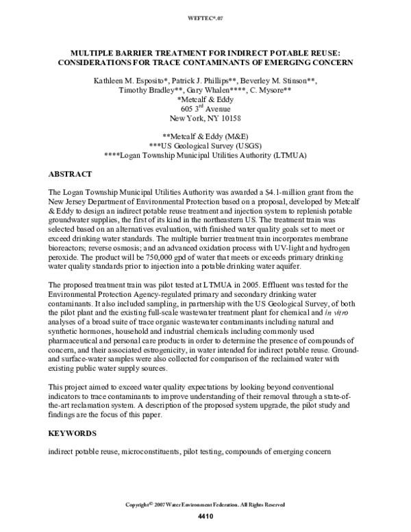 (PDF) Multiple Barrier Treatment for Indirect Potable Reuse ...