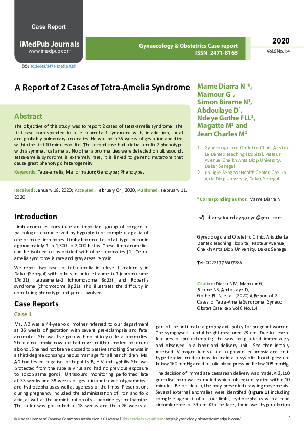 (PDF) A Report of 2 Cases of Tetra-Amelia Syndrome