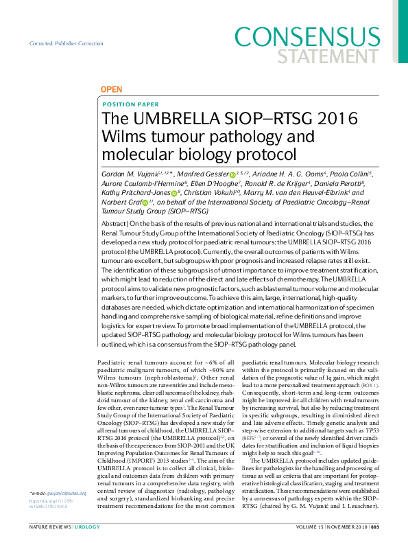 (PDF) The UMBRELLA SIOP–RTSG 2016 Wilms tumour pathology and molecular ...