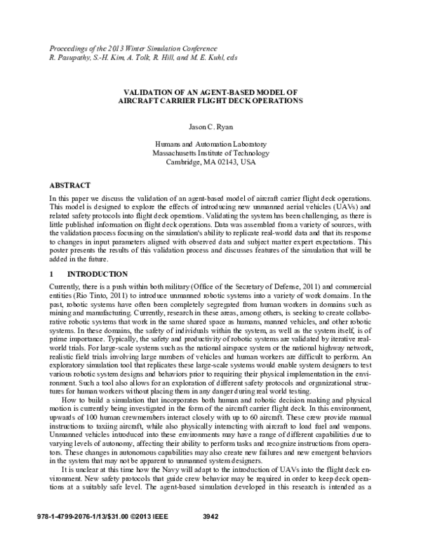 (PDF) Validation of an agent-based model of aircraft carrier flight deck operations
