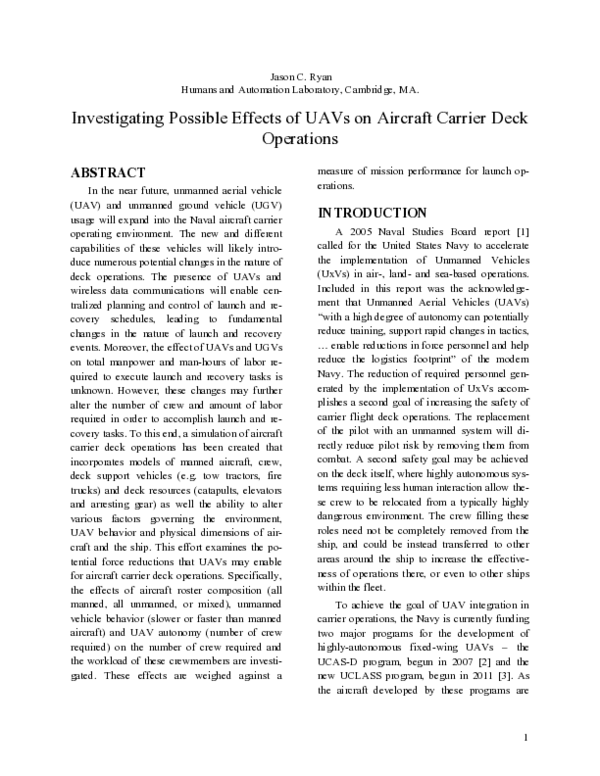 (PDF) Investigating Possible Effects of UAVs on Aircraft Carrier Deck ...