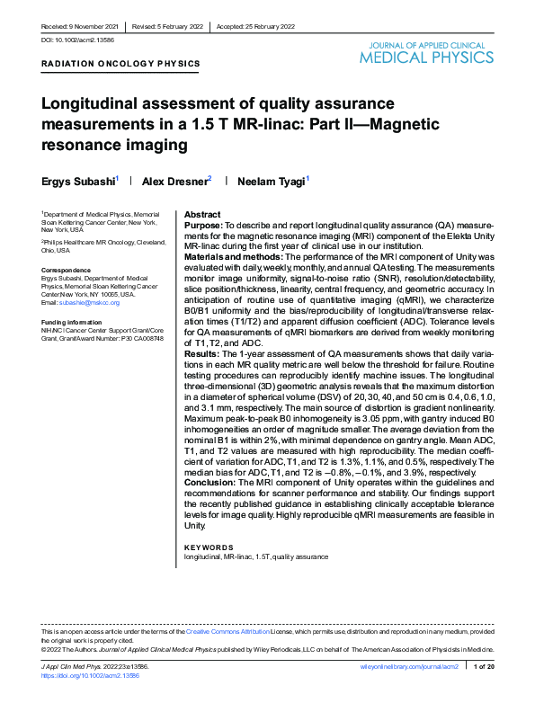 (PDF) Longitudinal assessment of quality assurance measurements in a 1. ...